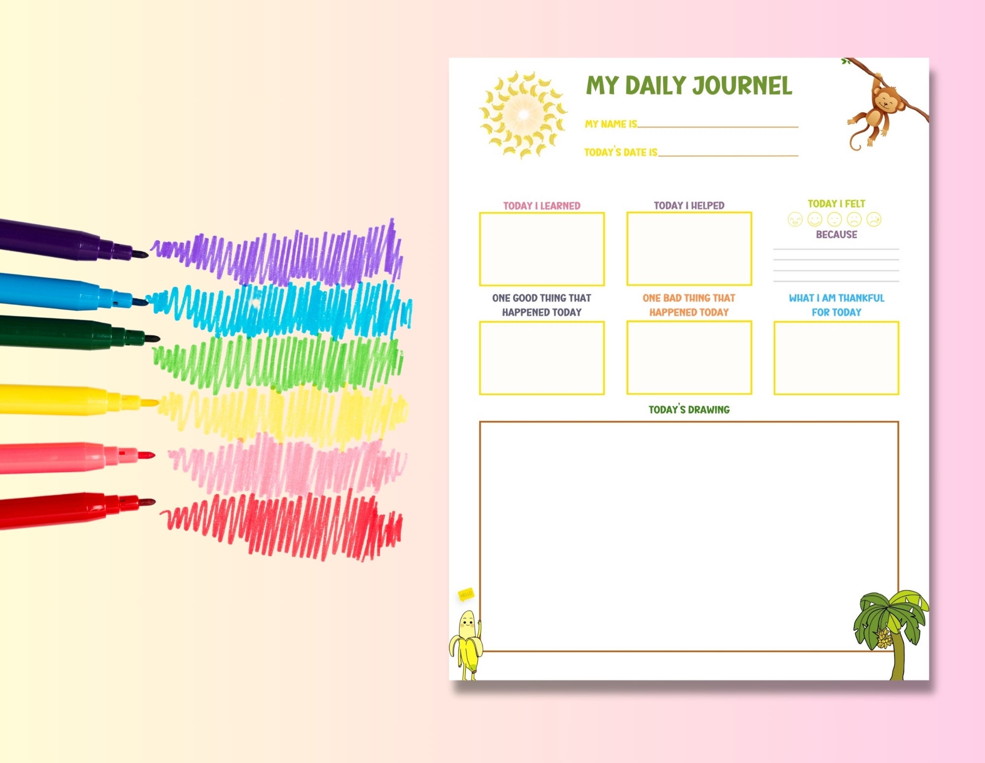 Printable Daily Planner for Kids, Cute Monkey Theme A4 & Us-letter ...