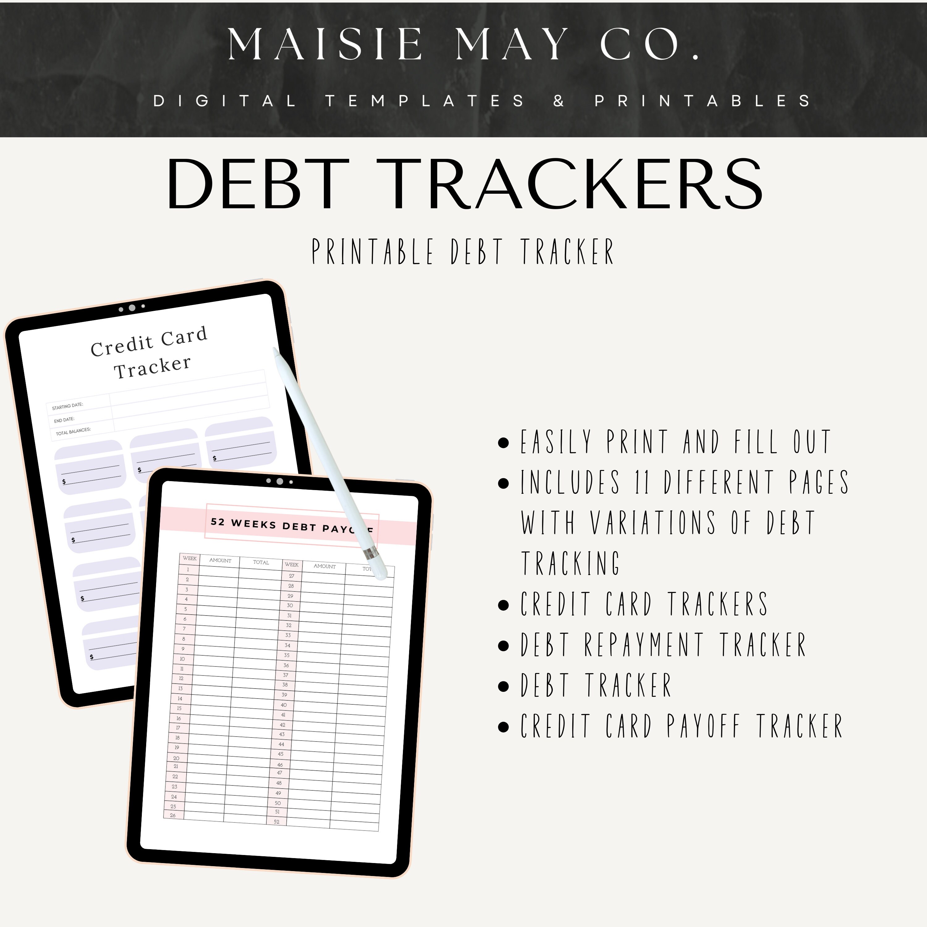 Printable Debt Tracker, Snowball Debt Tracker, Payoff Debt Tracker ...