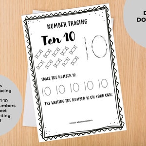 Number Tracing Worksheets Printable, Numbers 1-10, Digital Download ...