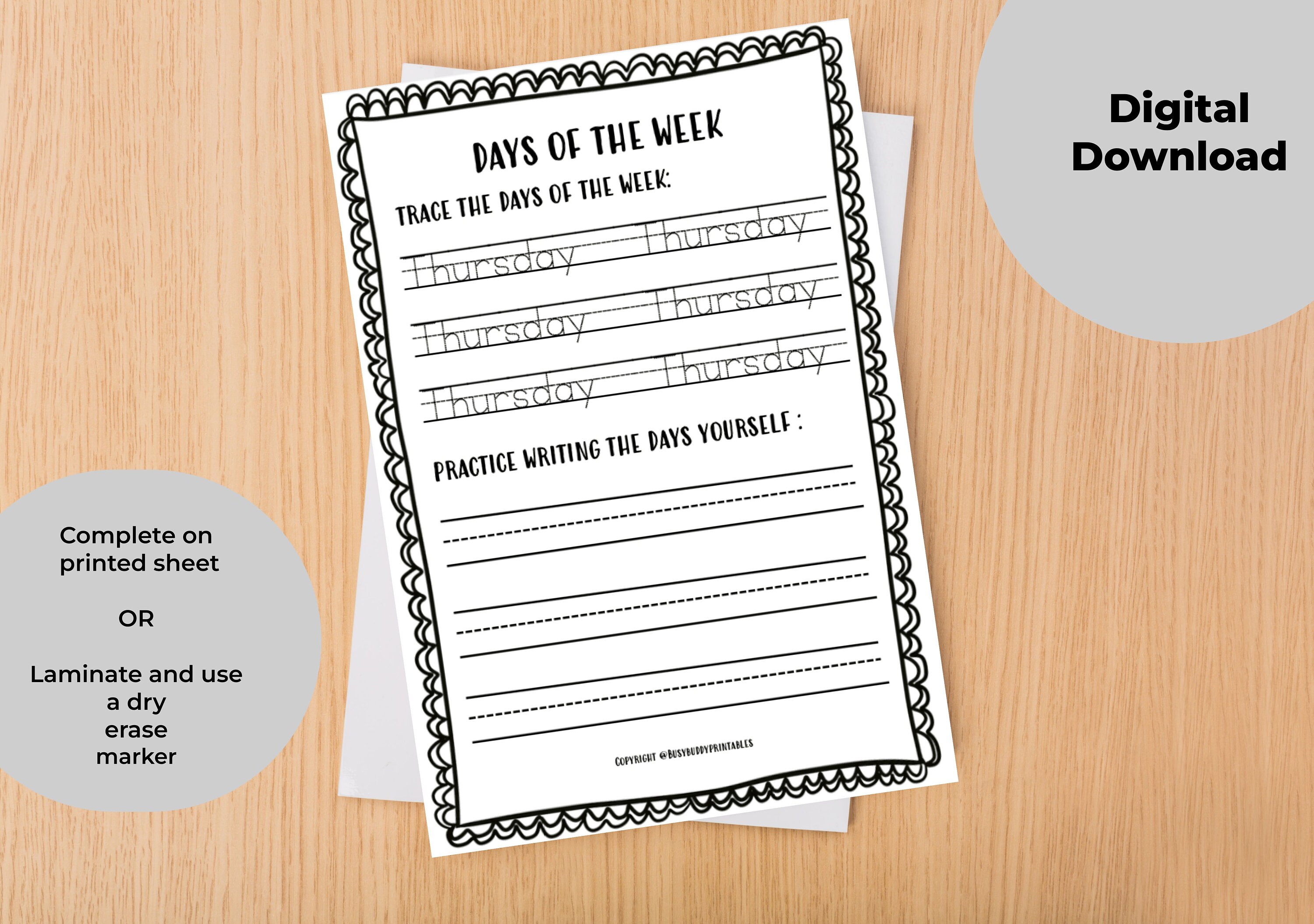 Tracing Days of the Week Printable, Tracing Printable for Pre-k ...