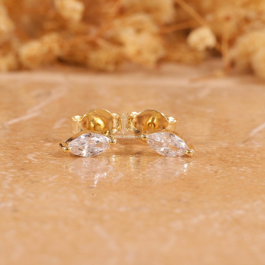 Marquise Diamond Studs, 14k Gold Marquise Diamond Solitaire Earrings ...