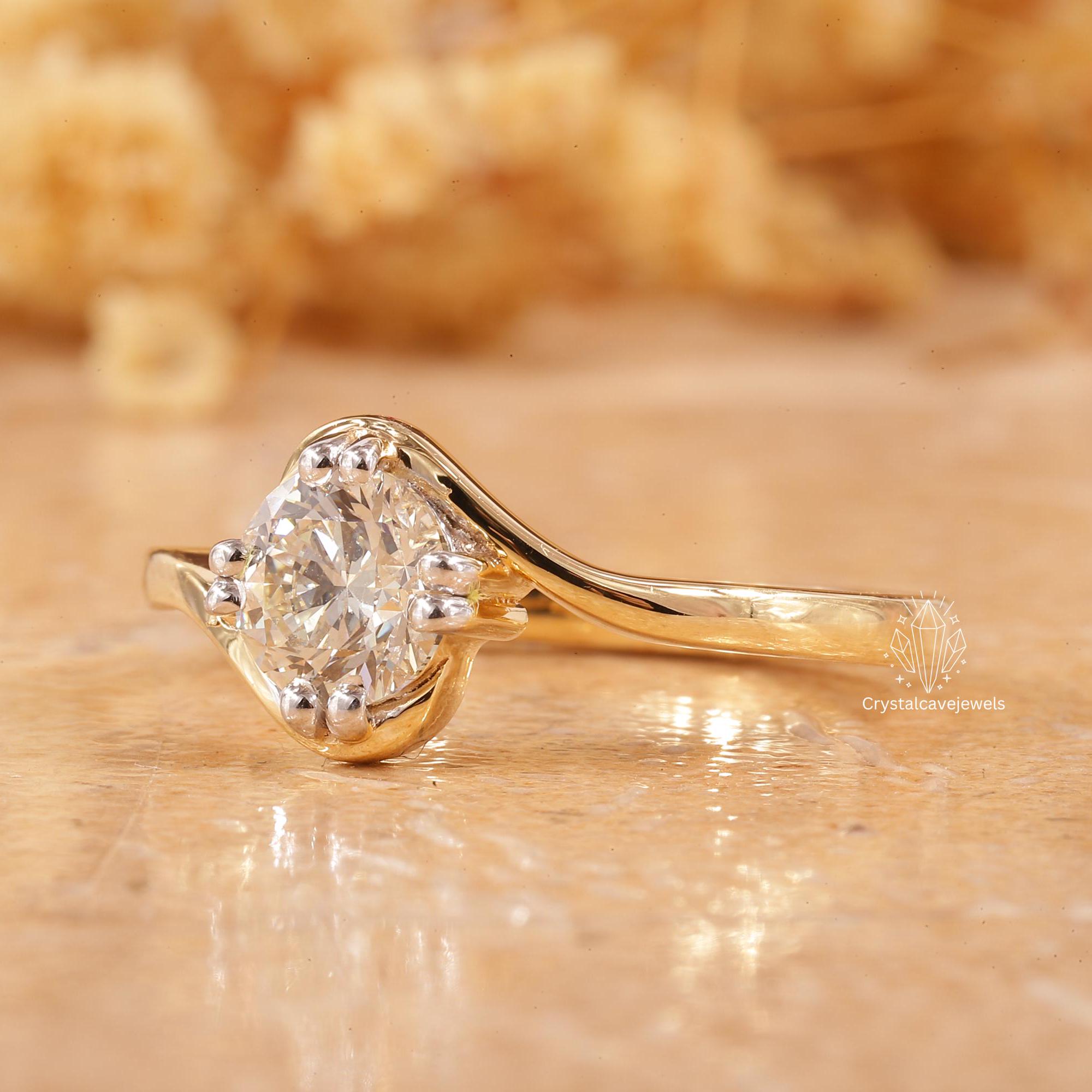 Tension Set Designer Ring, Bypass Set Simply Round Solitaire Engagement ...