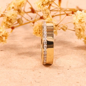 14k Solid Gold Round Band -unique Side Pave Wedding Band, One Side 1 ...