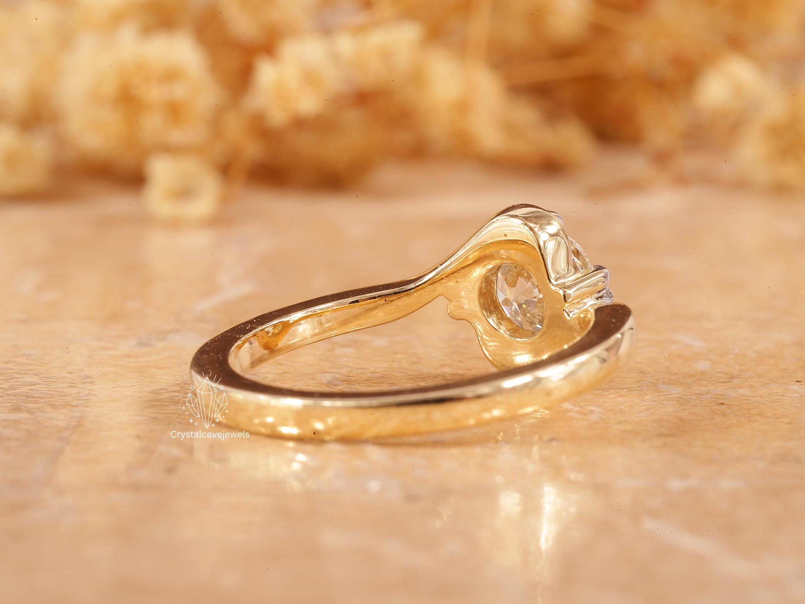 Tension Set Designer Ring, Bypass Set Simply Round Solitaire Engagement ...