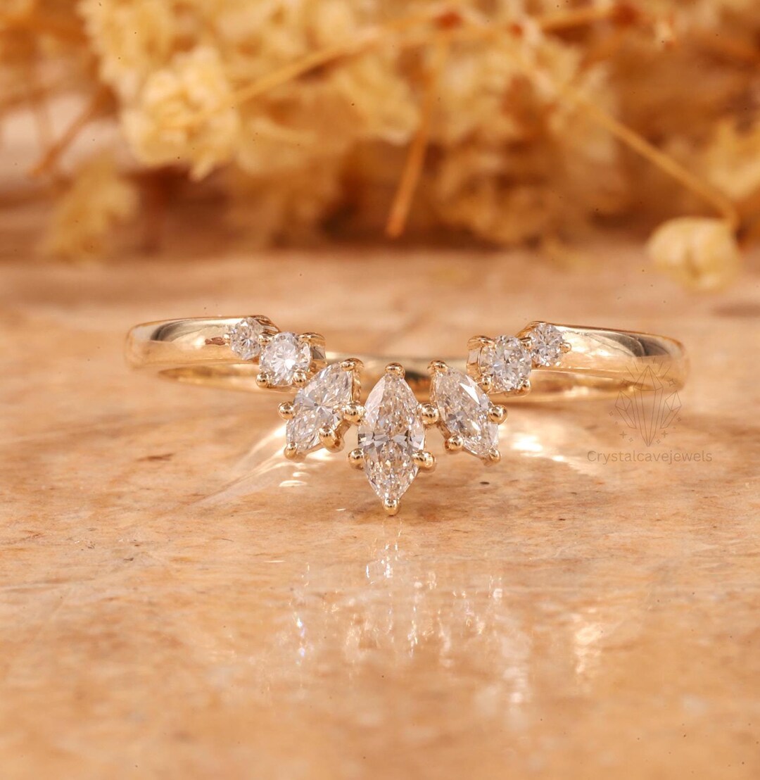 Lab Grown Diamond Tiara Wedding Band, Marquise and Round Cut Diamond ...