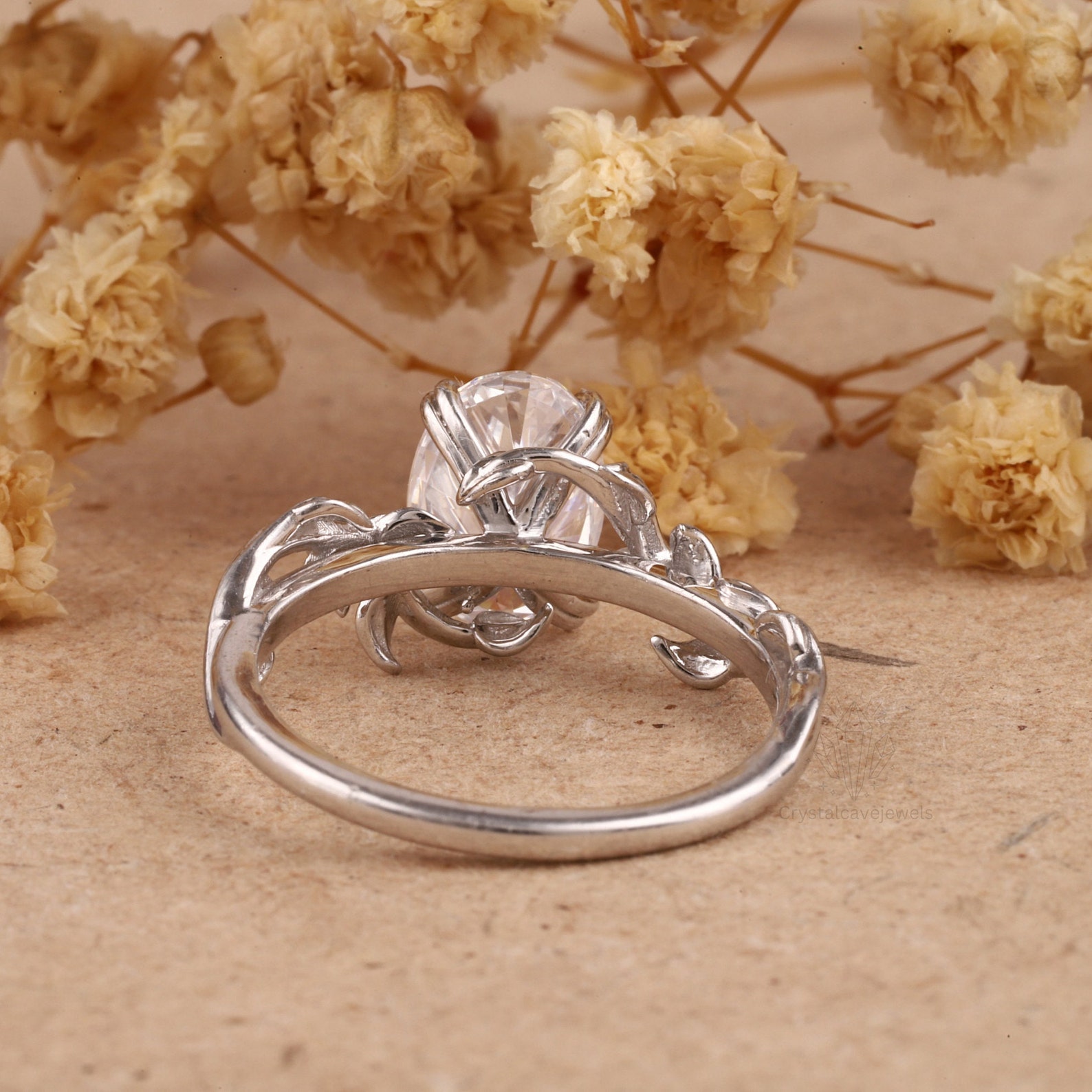 Oval Cut Lab Grown Ring Nature Inspired Lab Grown Engagement Ring 14K ...