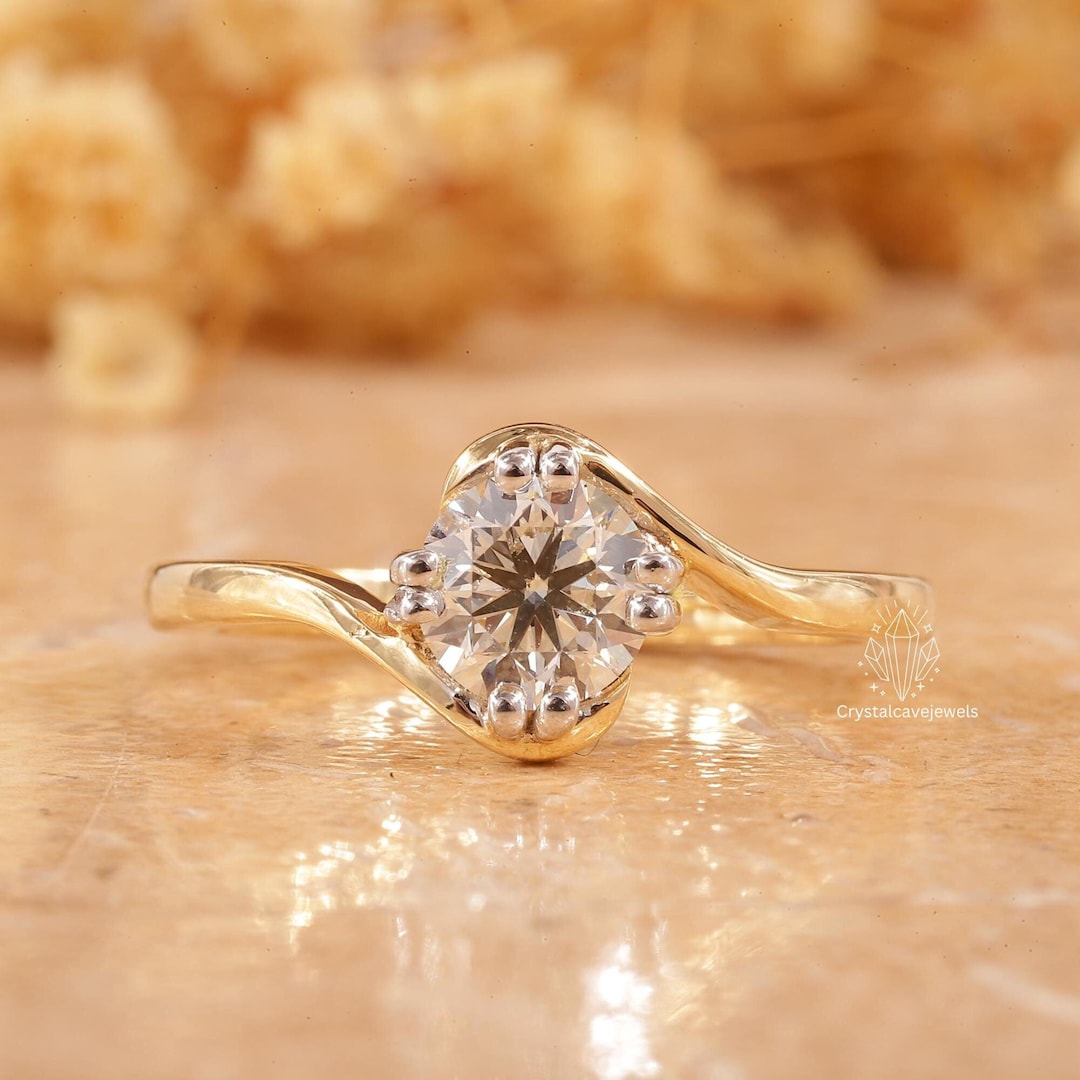 Tension Set Designer Ring, Bypass Set Simply Round Solitaire Engagement ...