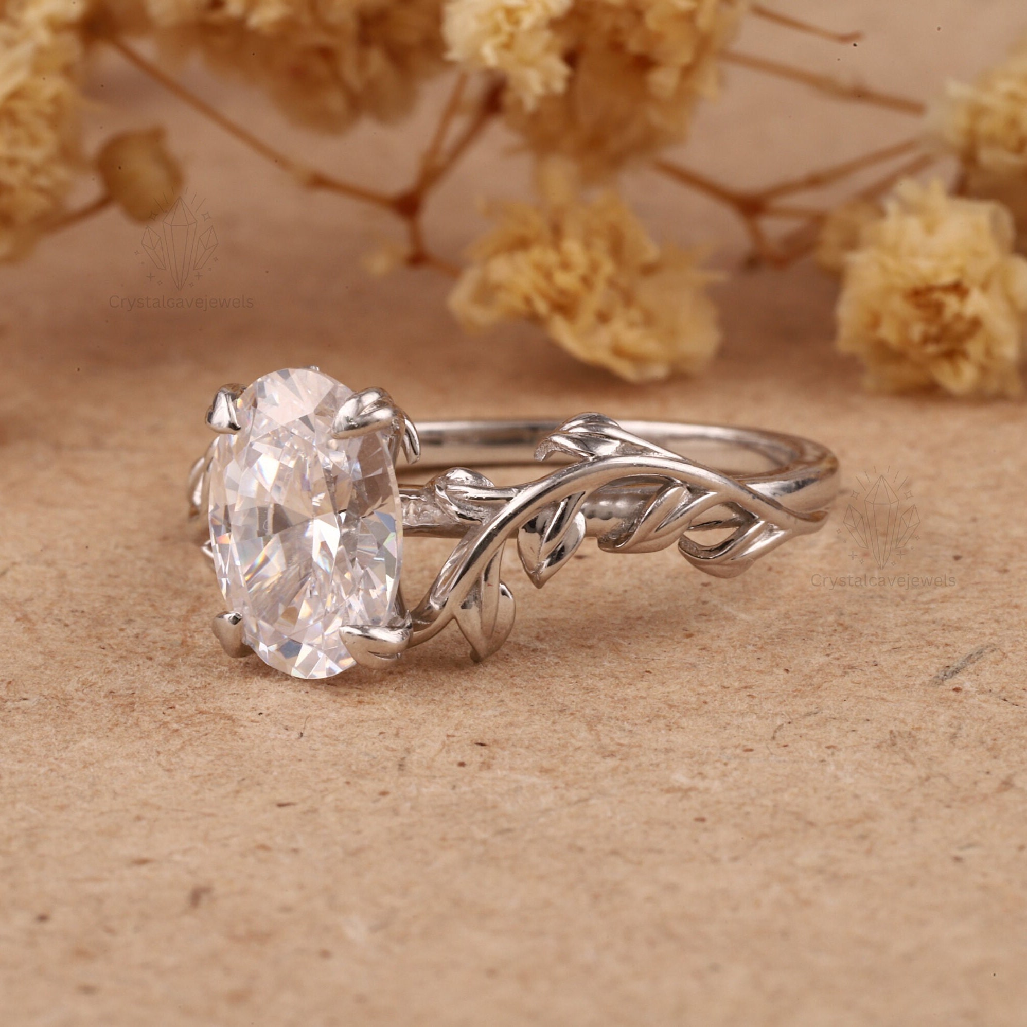 Oval Cut Lab Grown Ring Nature Inspired Lab Grown Engagement Ring 14K ...