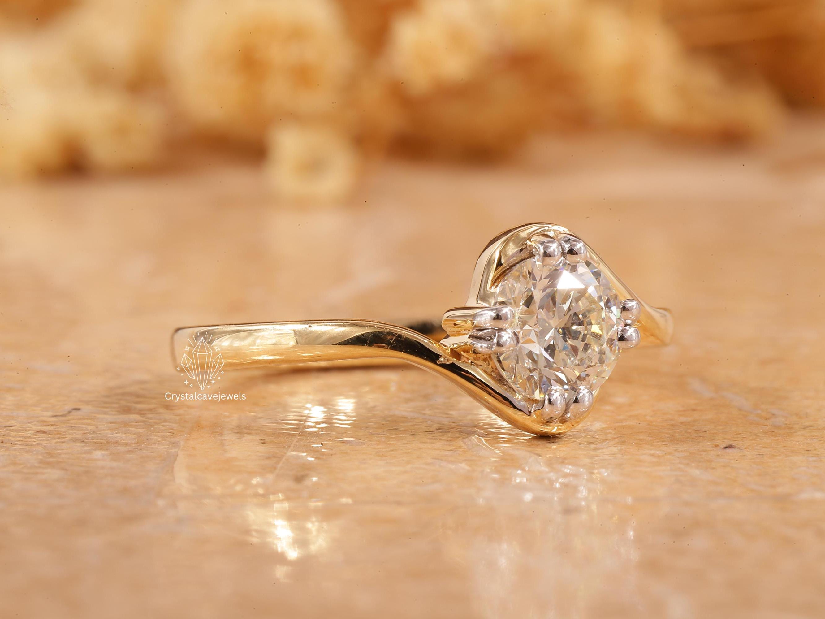Tension Set Designer Ring, Bypass Set Simply Round Solitaire Engagement ...