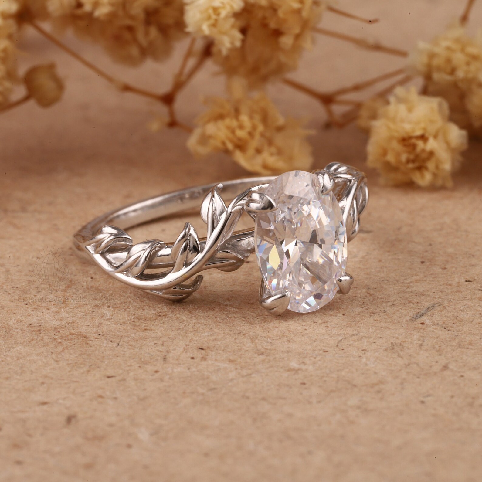 Oval Cut Lab Grown Ring Nature Inspired Lab Grown Engagement Ring 14K ...