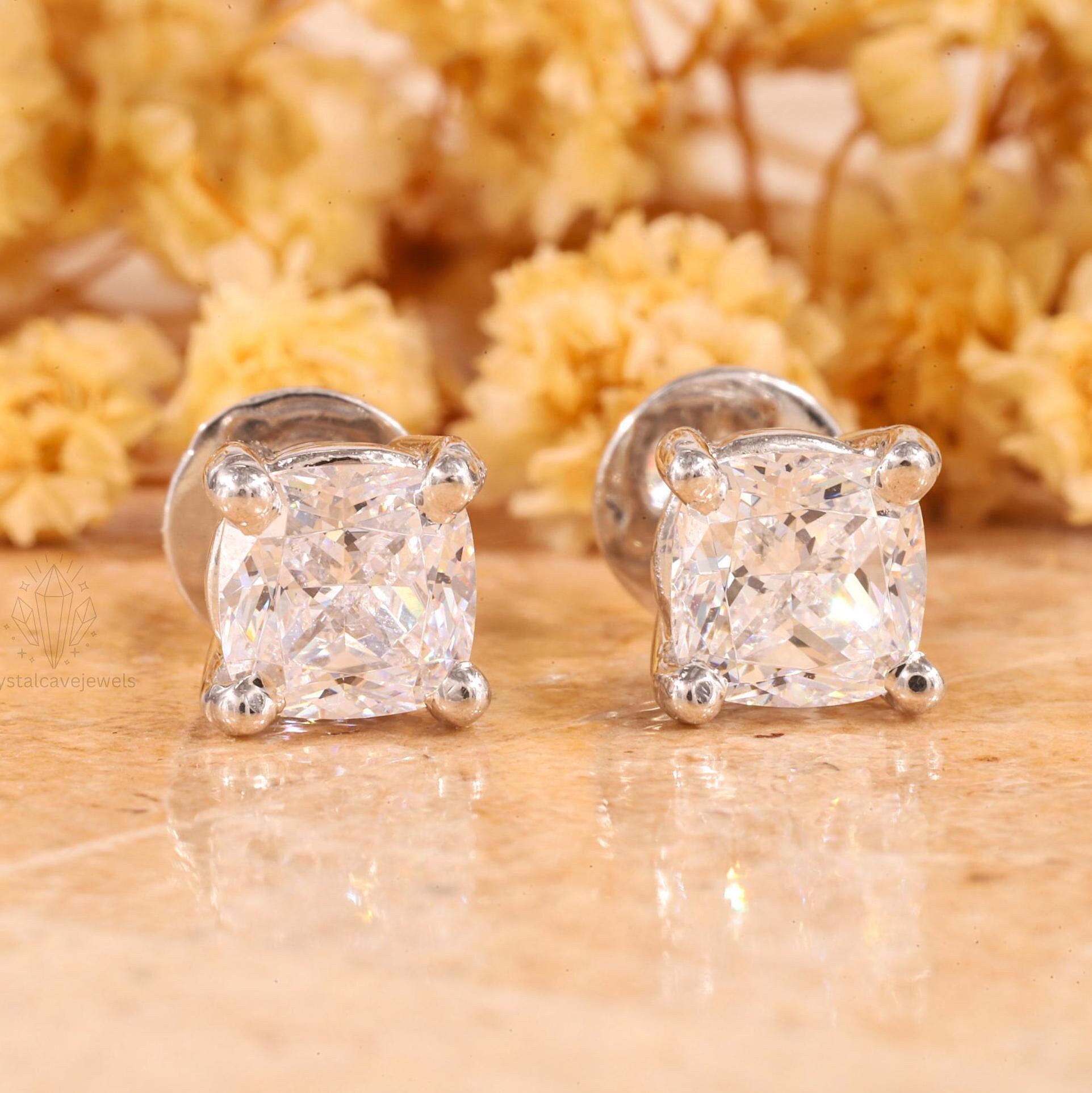 2.00 TCW Cushion Cut Lab Grown Diamond Studs ,screw Back Earrings ,lab ...