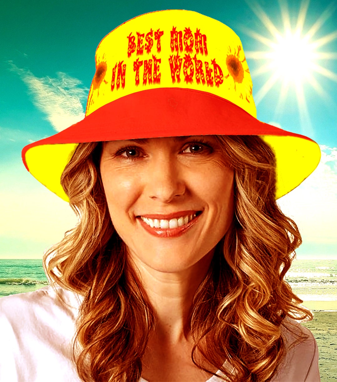 Mother's Day Hat best MOM in the World Written in Flowers. Red Rim ...