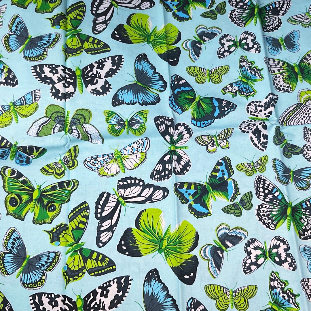 Butterfly Fabric 1/2 Yard, Butterflies in Aqua Secret Stream by Snow ...