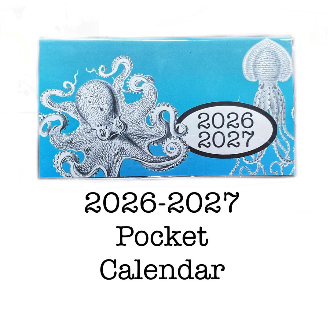 2026 - 2027 Pocket Calendar - Vintage Octopus Mini Planner - Two Year ...