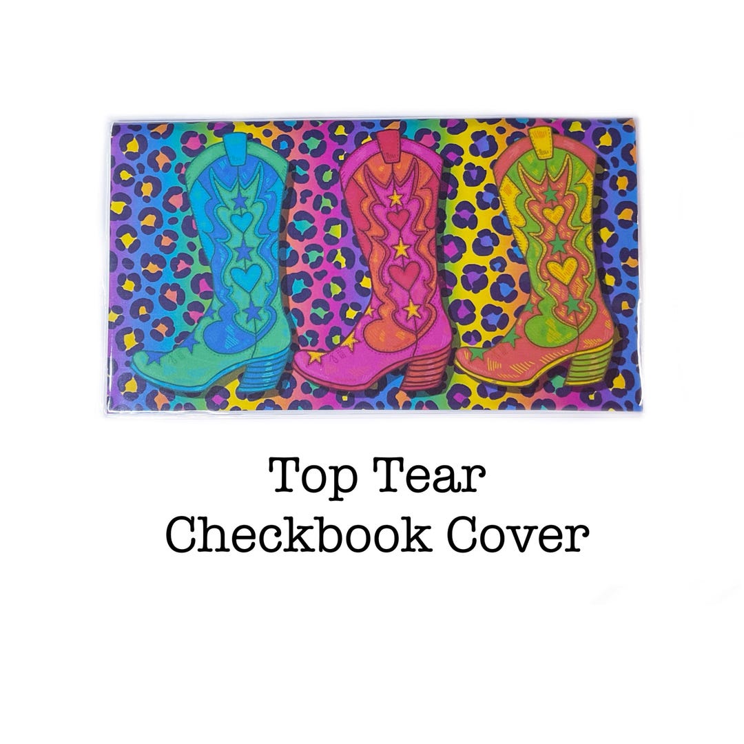 Checkbook Cover - Rainbow Leopard Cowboy Boots Western Country Ranch ...
