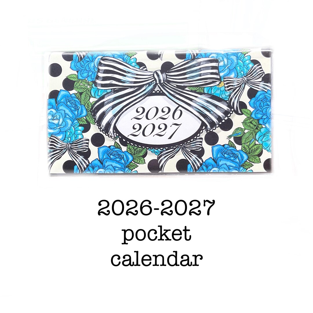 2026 - 2027 Pocket Calendar Blue Roses Mini Calendar, Pocket Planner ...