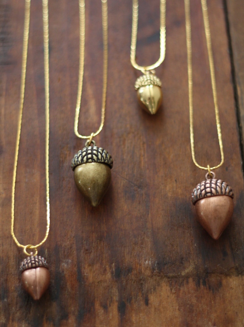 Vintage Copper Acorn Charm Necklace | Etsy