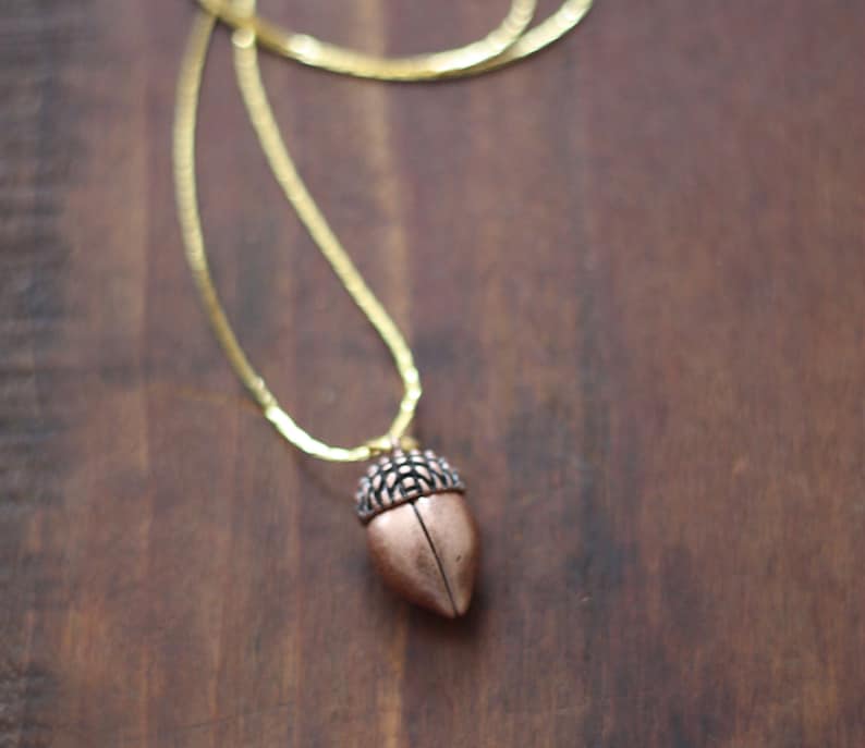 Vintage Copper Acorn Charm Necklace - Etsy
