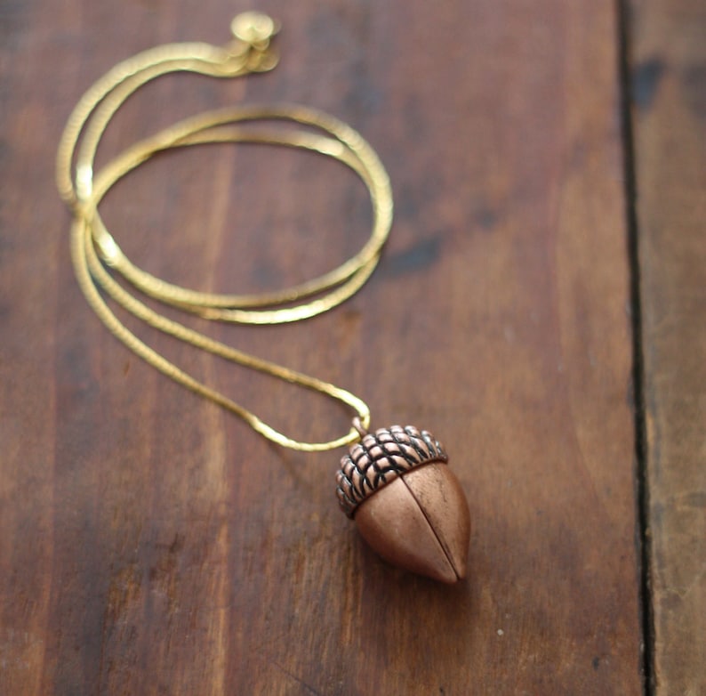 Vintage Copper Acorn Charm Necklace - Etsy