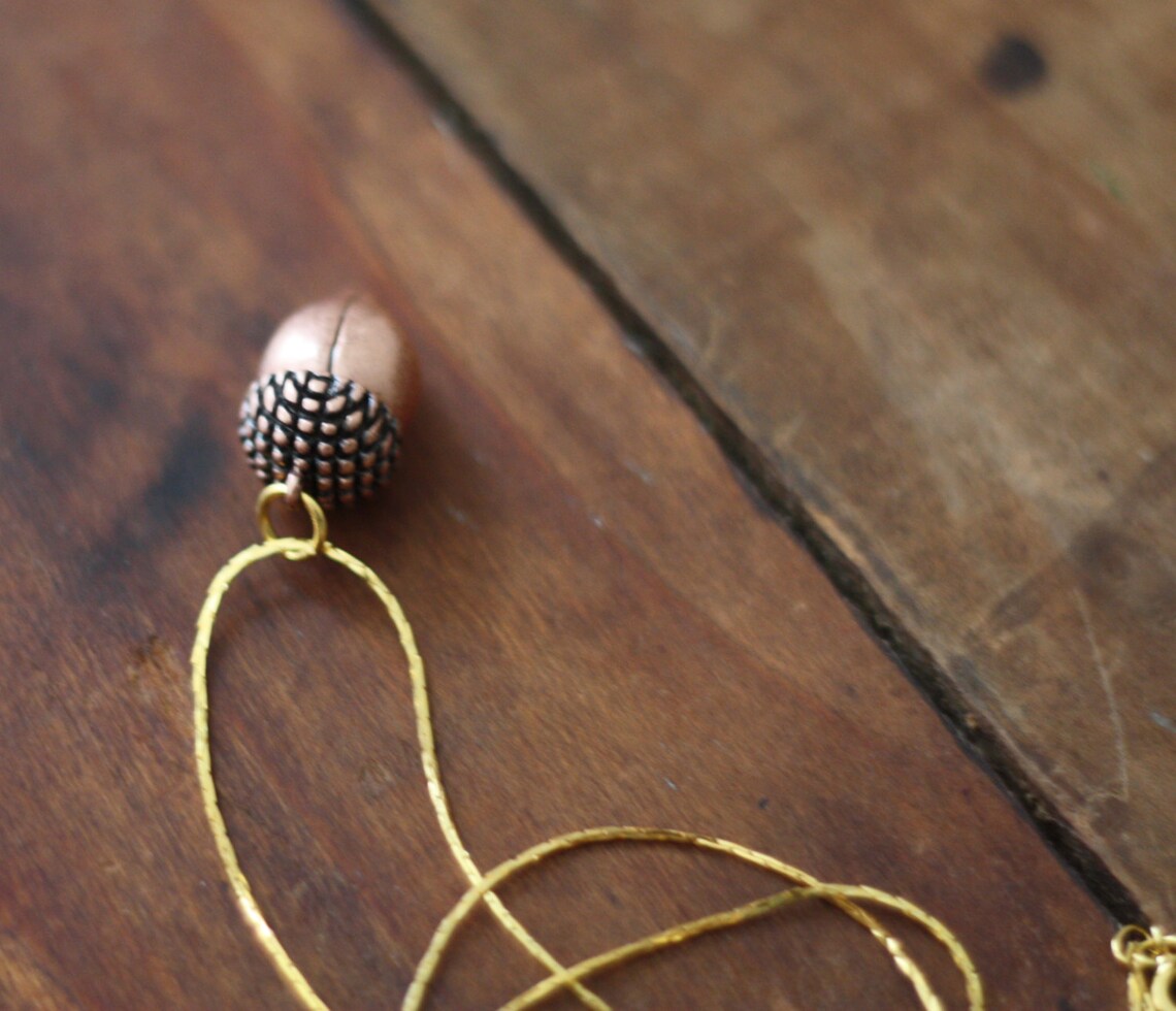 Vintage Copper Acorn Charm Necklace - Etsy
