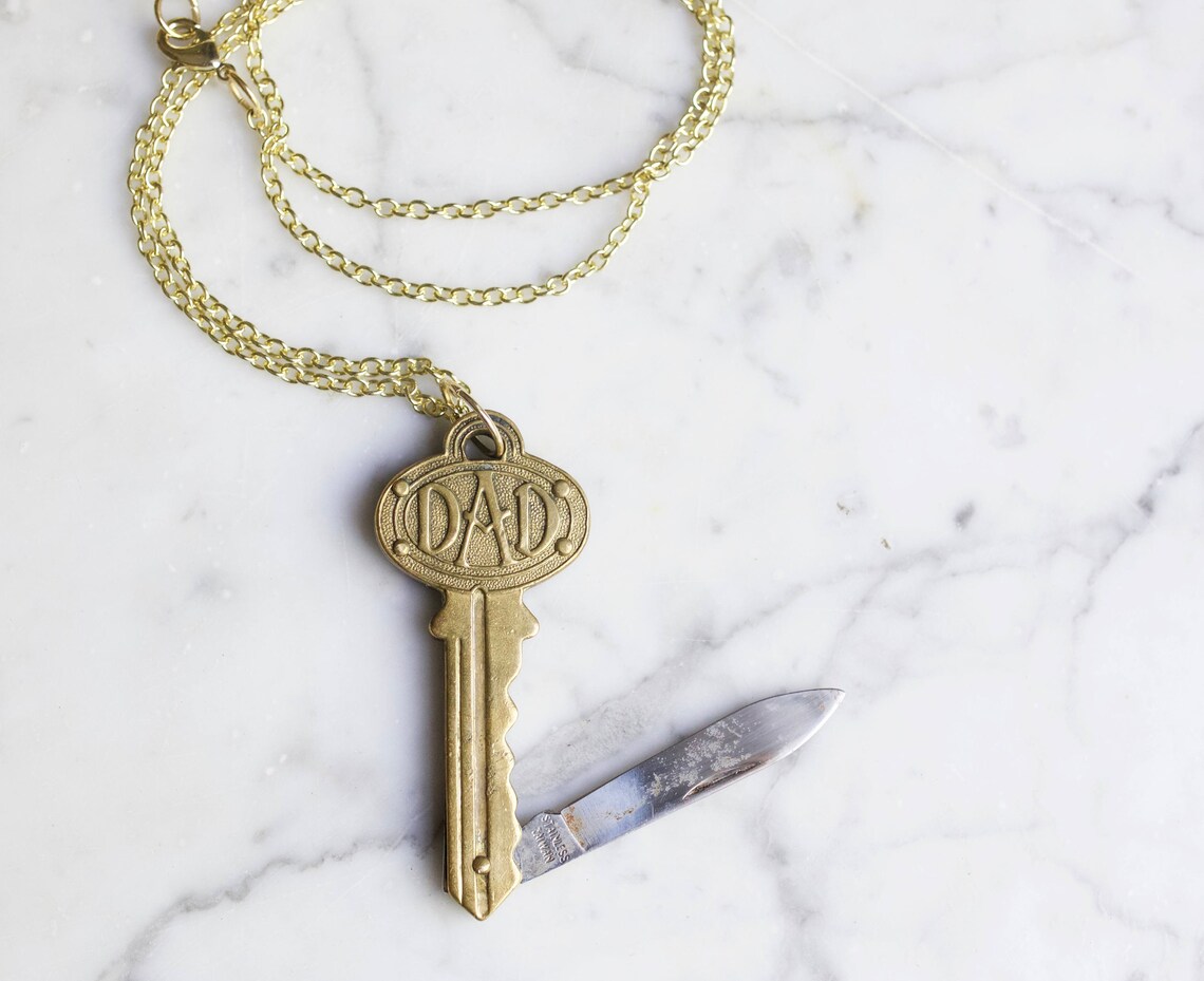 Vintage Brass 'dad' Key Pocket Knife Necklace | Father's Day Gift - Etsy