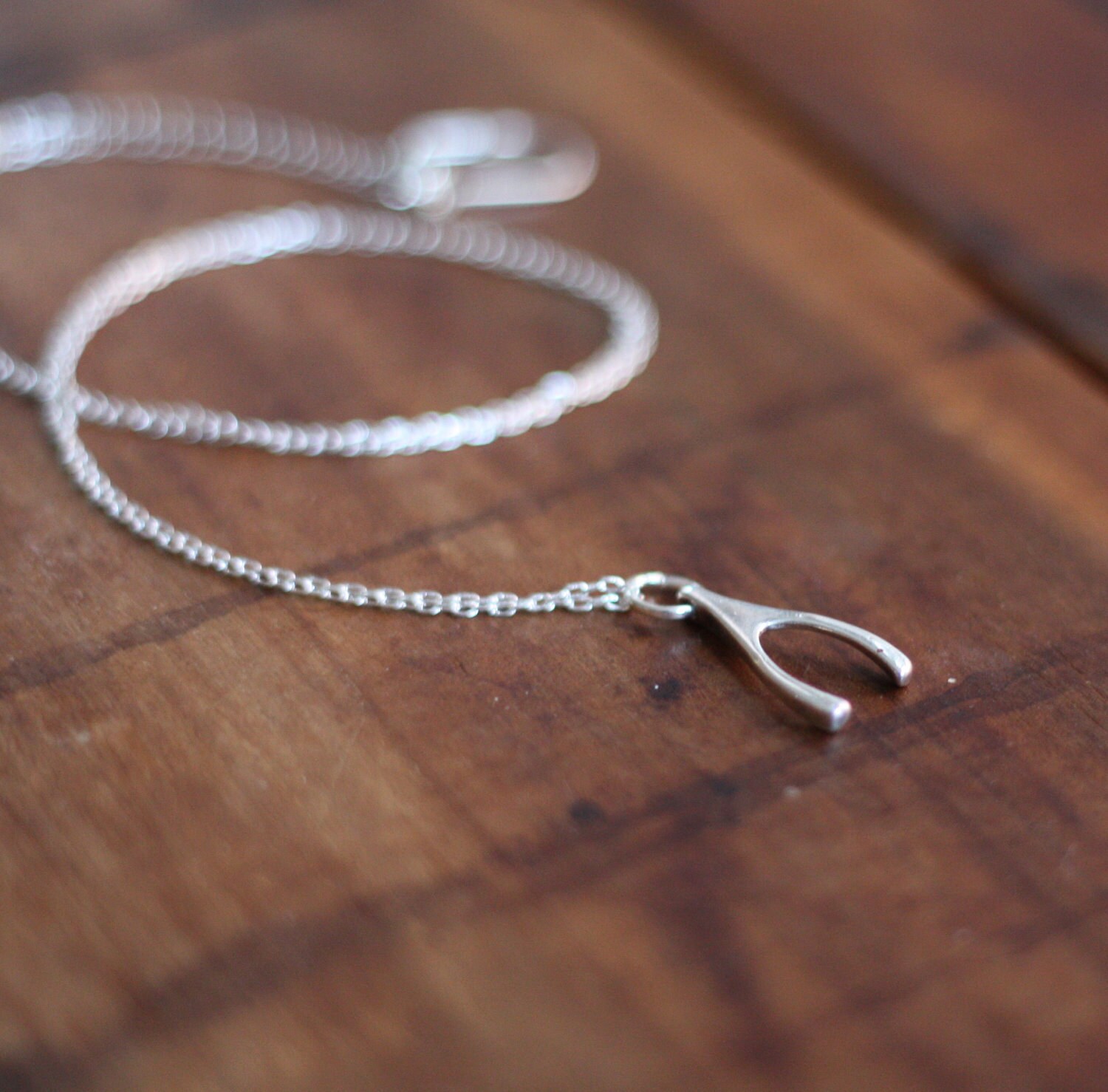 Silver Wishbone Charm Necklace - Etsy