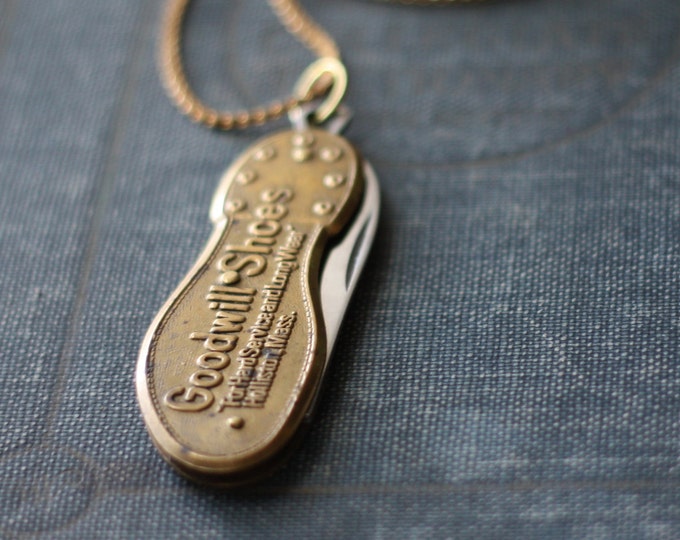 Goodwill Shoes Remington Pocket Knife Necklace - Vintage Brass Figural ...