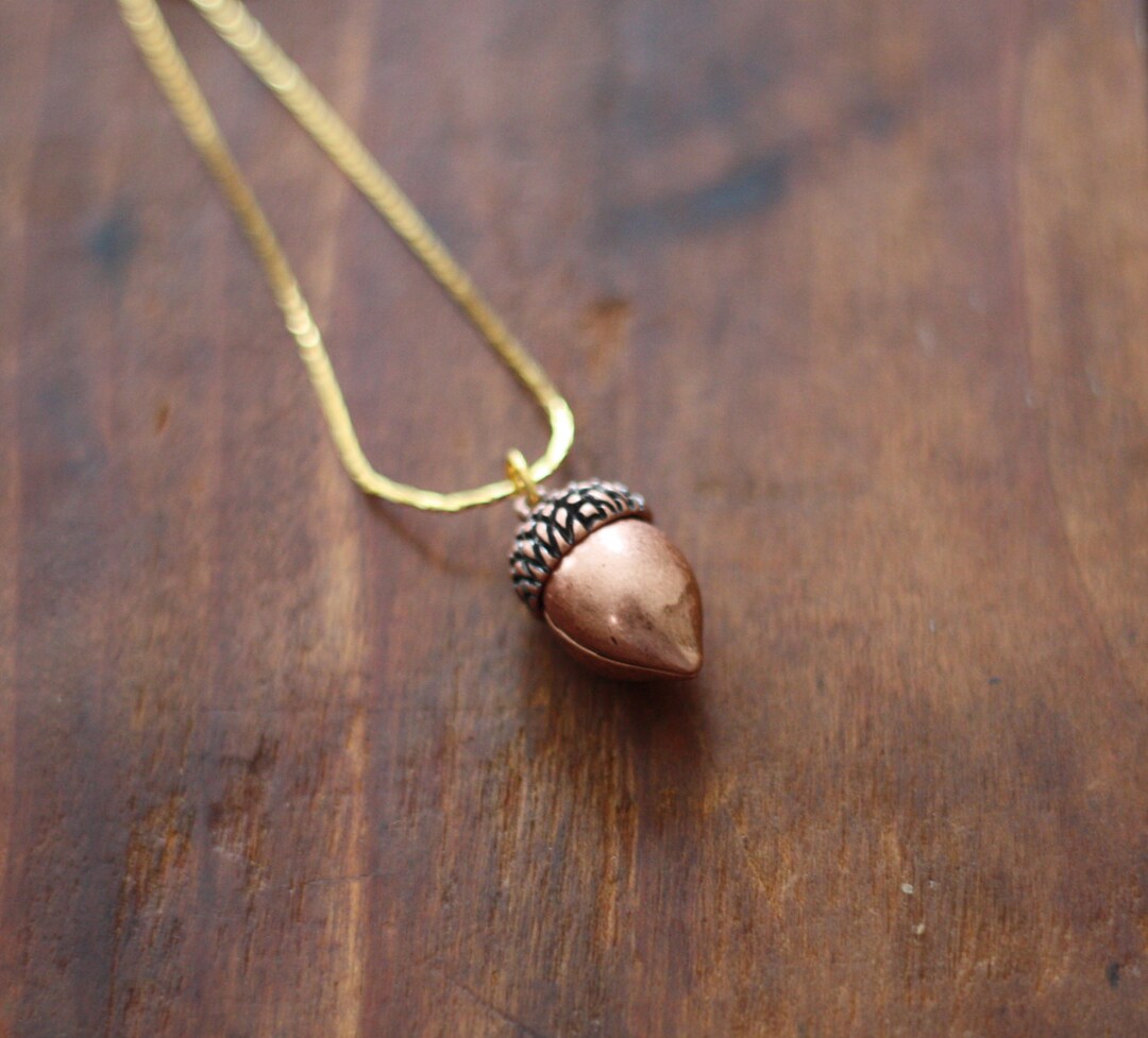 Vintage Copper Acorn Charm Necklace - Etsy