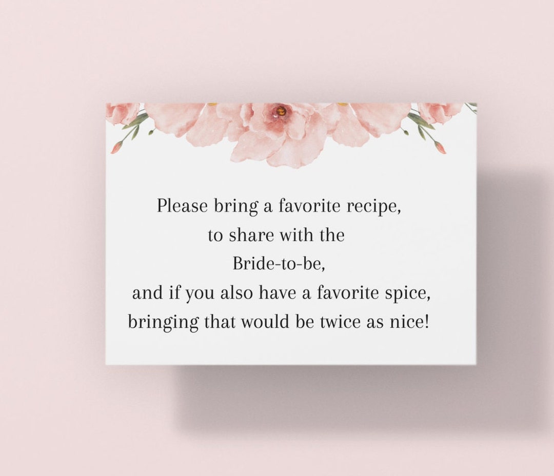 Wedding and Bridal Shower Recipe Reminder Template, Editable, Printable ...