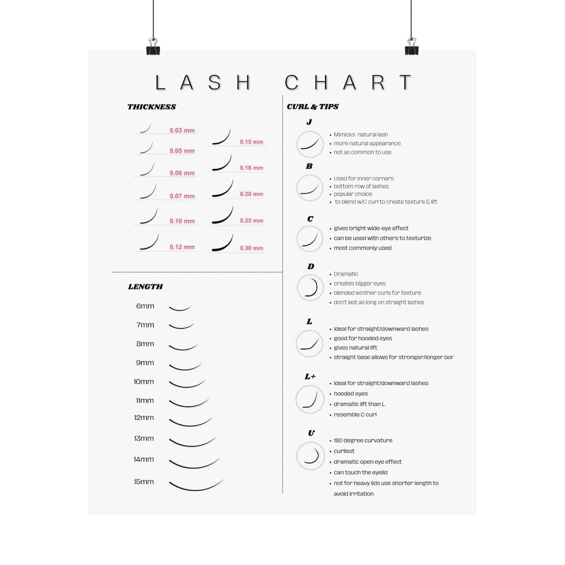 Lash Extension Chart Poster, Eyelash Tech Visual Guide Decoration ...