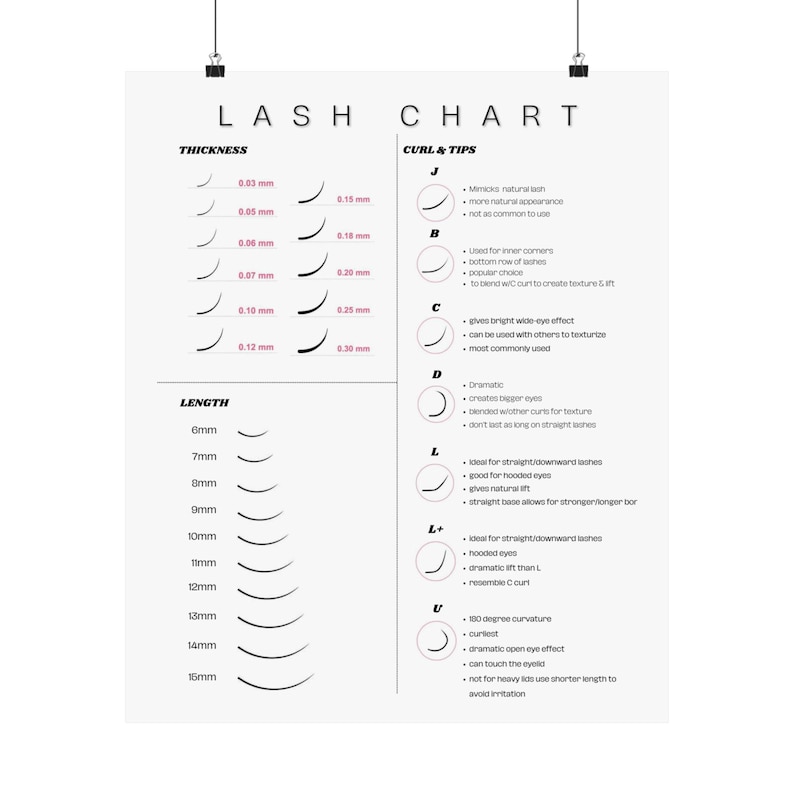 Lash Extension Chart Poster, Eyelash Tech Visual Guide Decoration ...