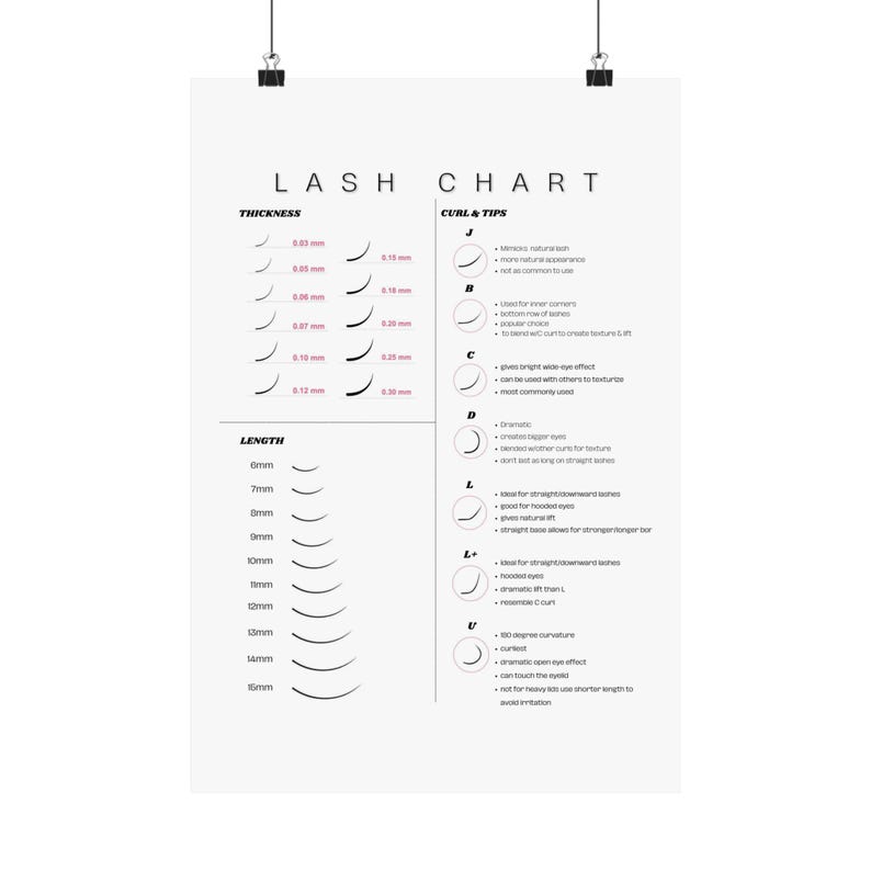 Lash Extension Chart Poster, Eyelash Tech Visual Guide Decoration ...