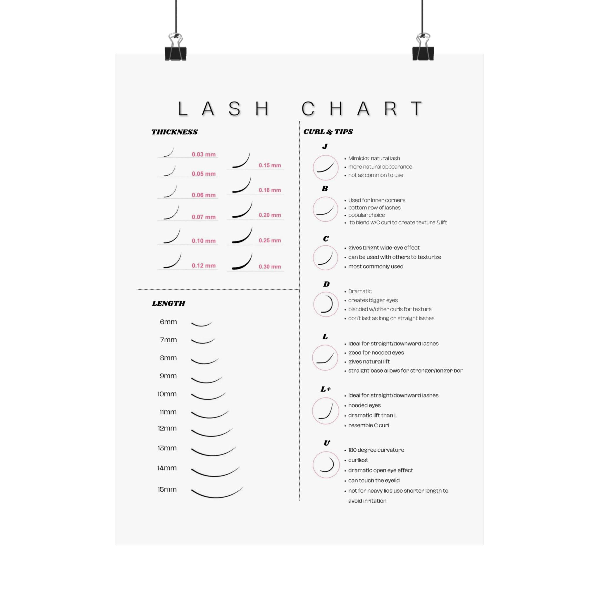 Lash Extension Chart Poster, Eyelash Tech Visual Guide Decoration ...