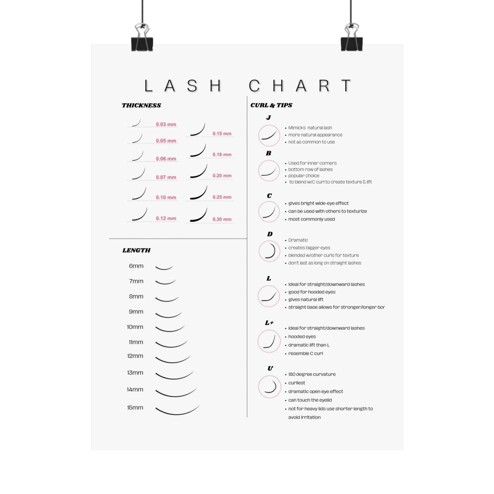 Lash Extension Chart Poster, Eyelash Tech Visual Guide Decoration ...