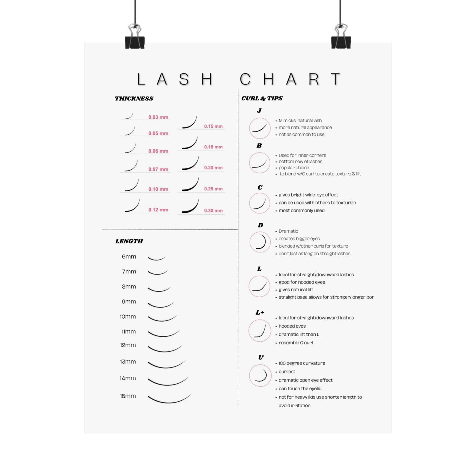 Lash Extension Chart Poster, Eyelash Tech Visual Guide Decoration ...