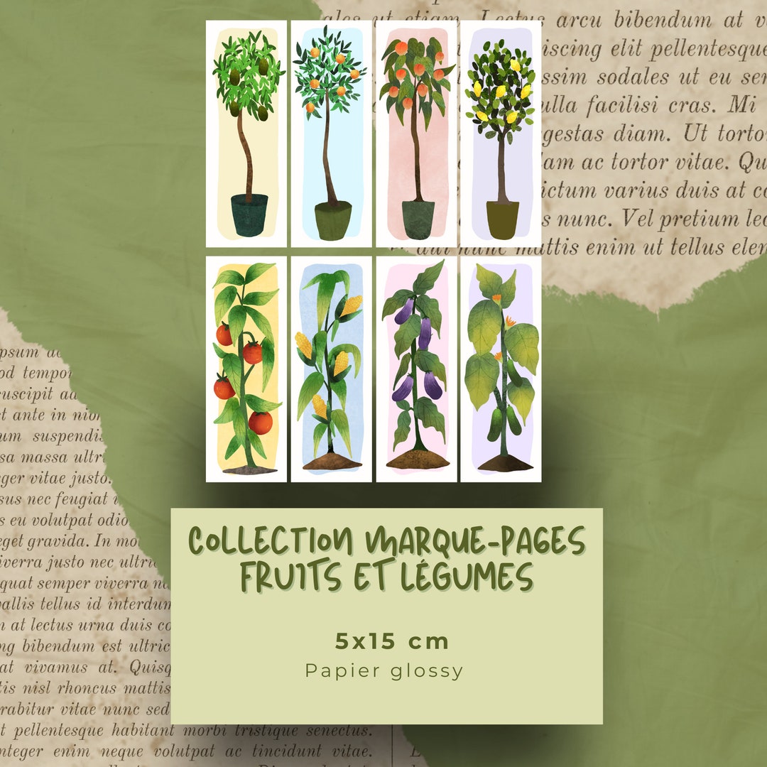 Set of 8 Fruit and Vegetable Bookmarks - Etsy