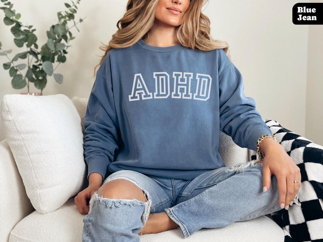 ADHD Sweatshirt University Sweater Retro Varsity Crewneck Comfort Color ...
