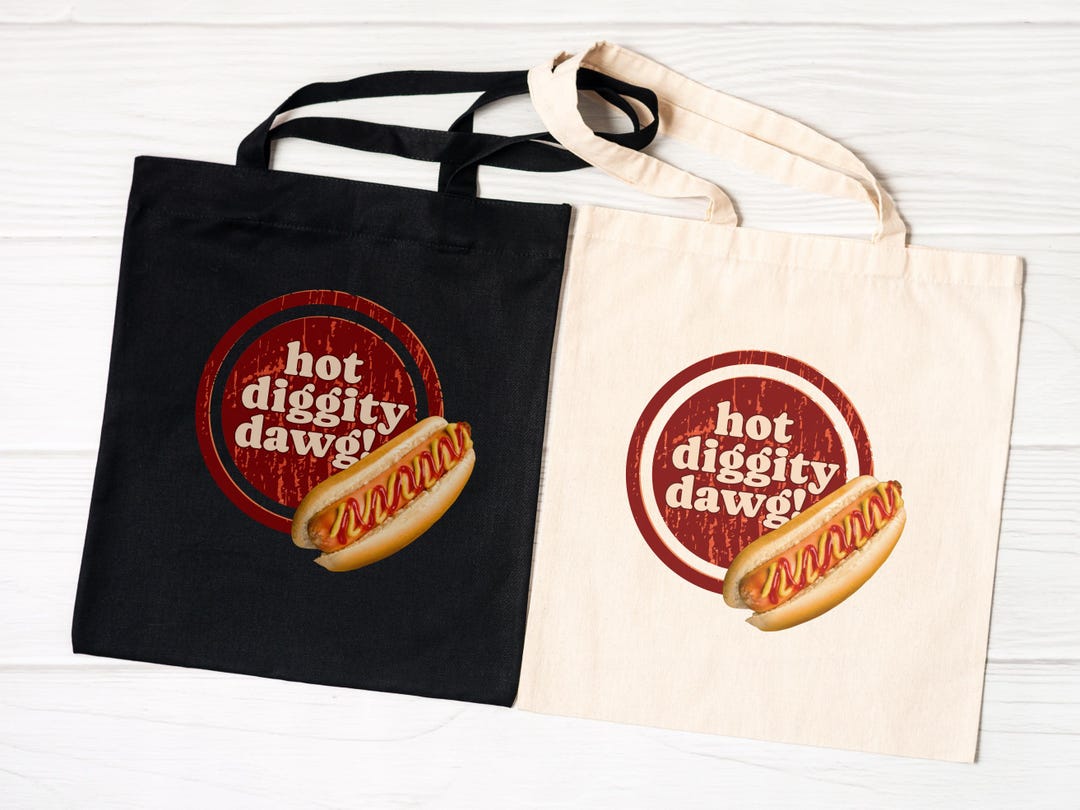Hot Dog Tote Hot Diggity Dog Bag Funny Dad Joke Gift Distressed Vintage ...
