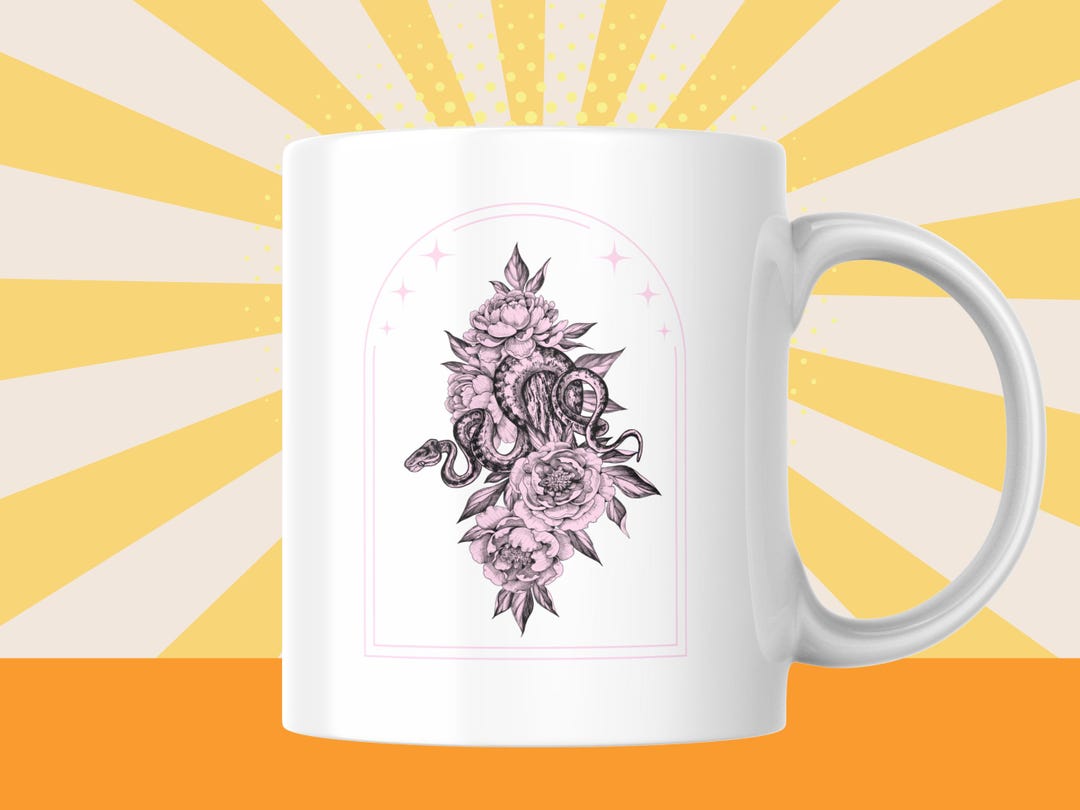 Pink Snake Flowers Coffee Cup Cute Tattoo Snakes Tarot Art Tea Cups ...