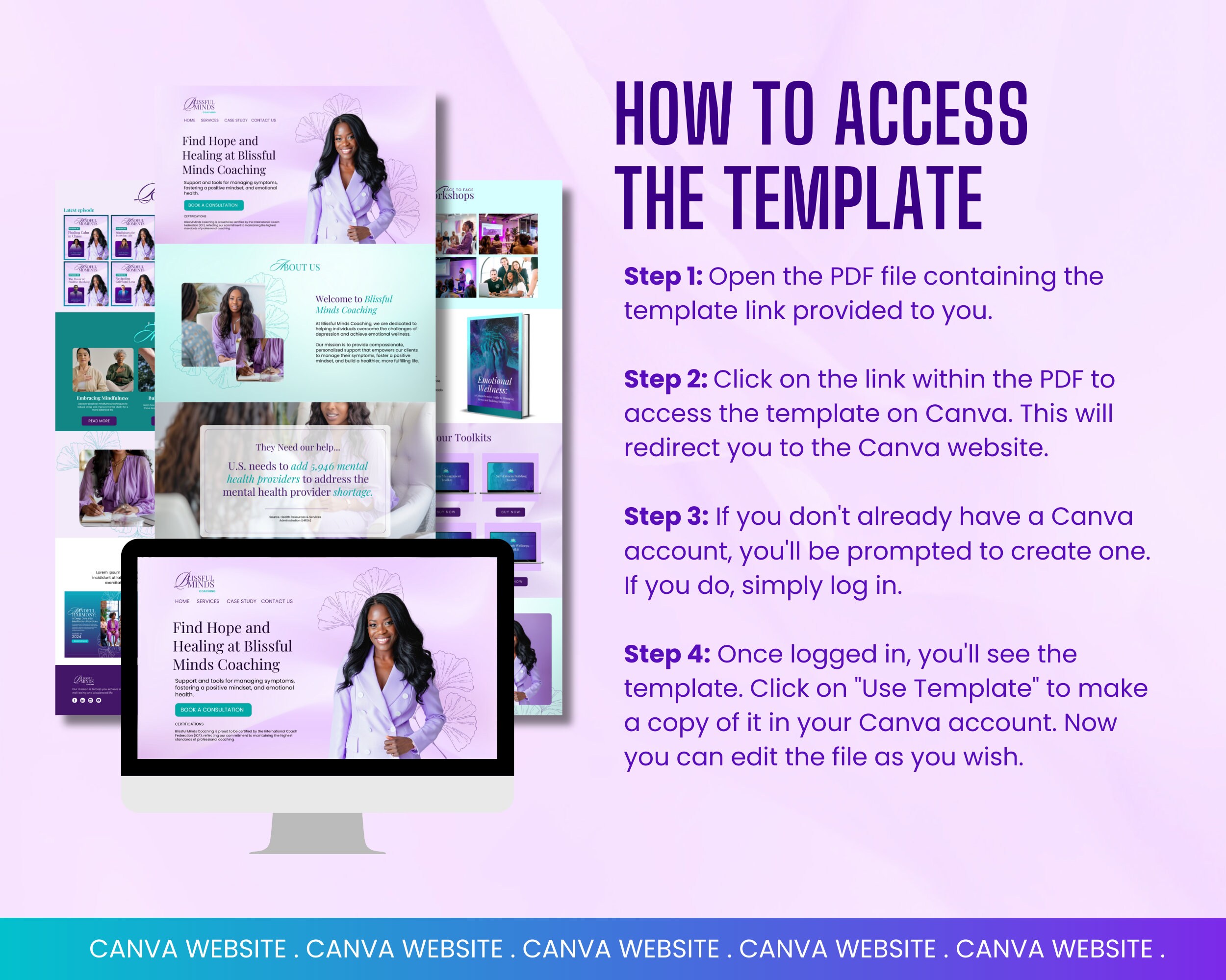 Mental Health Coach Canva Website Template: Custom Design & Brand Guide ...