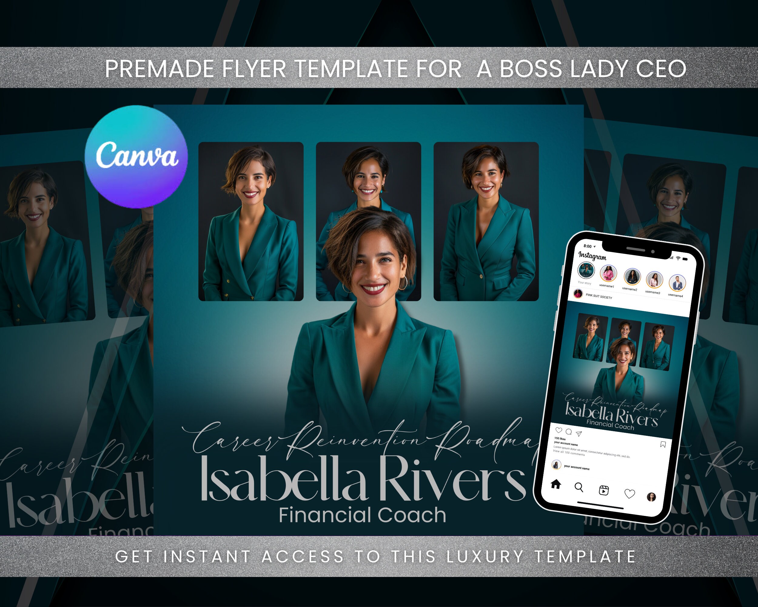 Luxury Teal, Black and Silver Flyer, Career Growth Flyer, Premium ...