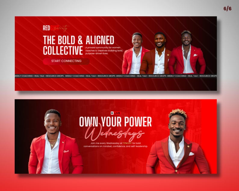 Editable Facebook Banner Templates Red | 6-in-1 Canva Pack for Coaching ...