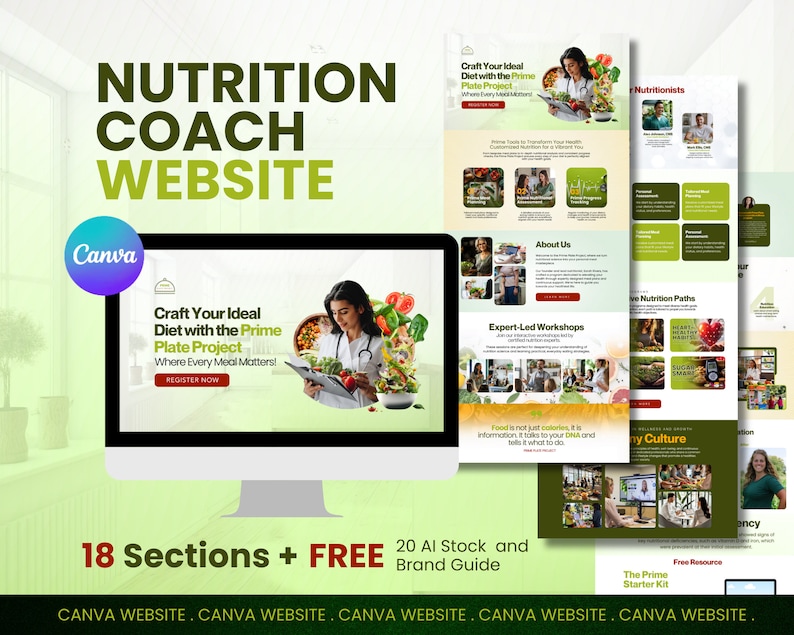 Website Design for Health Coaches | Editable Canva Template | Wellness ...