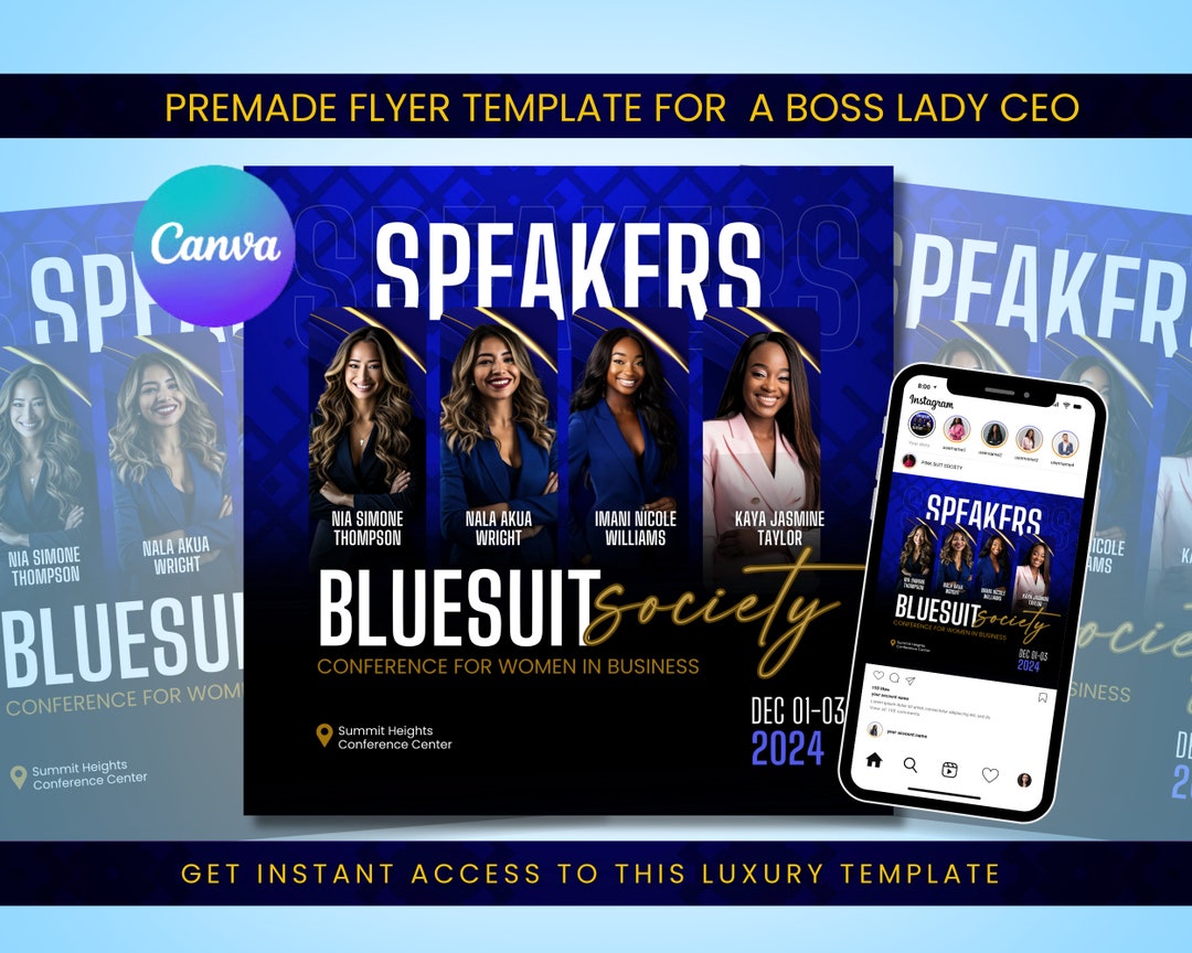 Conference Speakers Flyer: Blue & Gold Business Event (digital Download ...