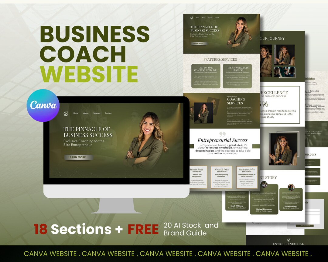 Customizable Business Coaching Website Design | Canva Editable ...