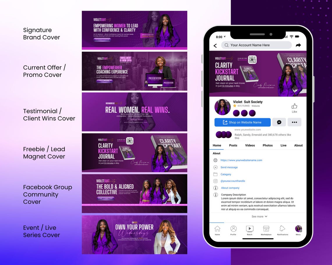 Facebook Cover Templates for Coaches: Canva Editable Banner Bundle ...