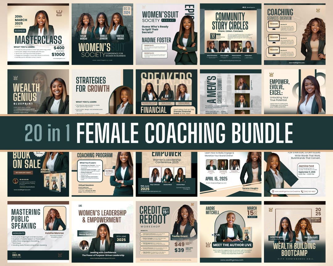 Coaching Event Flyer Bundle | 20 Elegant Canva Templates for Women’s ...