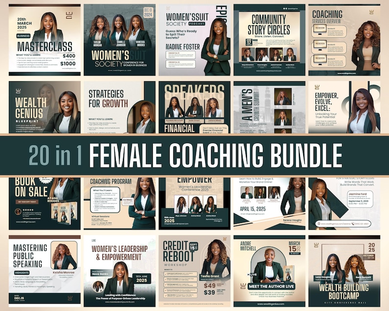 Coaching Event Flyer Bundle | 20 Elegant Canva Templates for Women’s ...