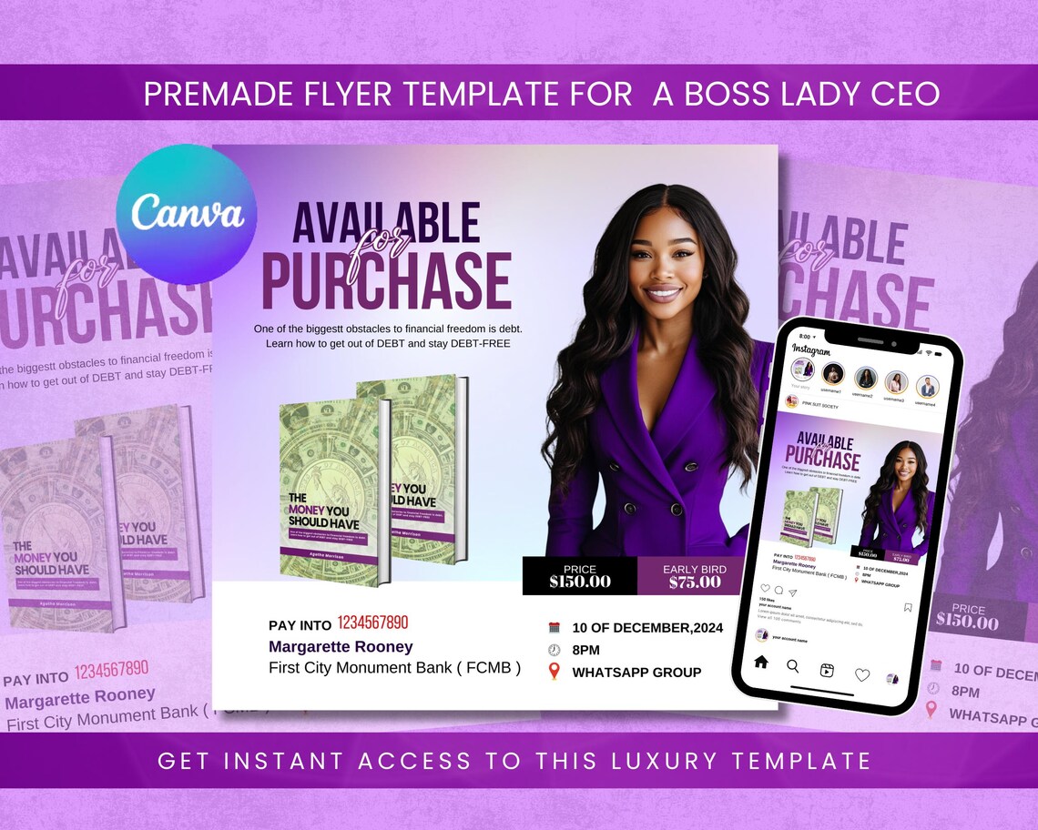 DIY Canva Ebook Flyer Template | Business Book | Violet and White - Etsy