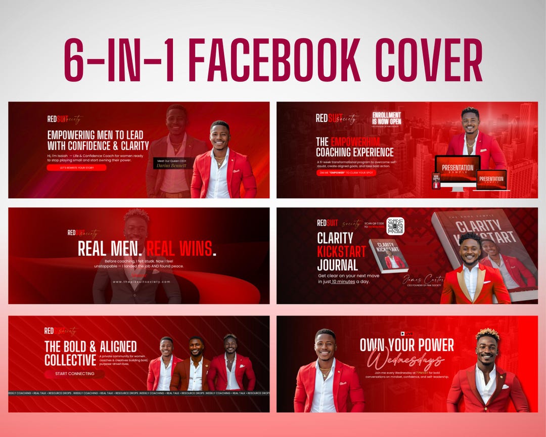 Editable Facebook Banner Templates Red | 6-in-1 Canva Pack for Coaching ...